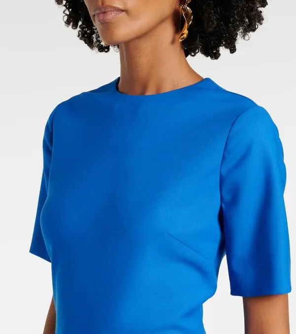 Oscar De La Renta Draped Wool-blend Midi Dress - Blue
