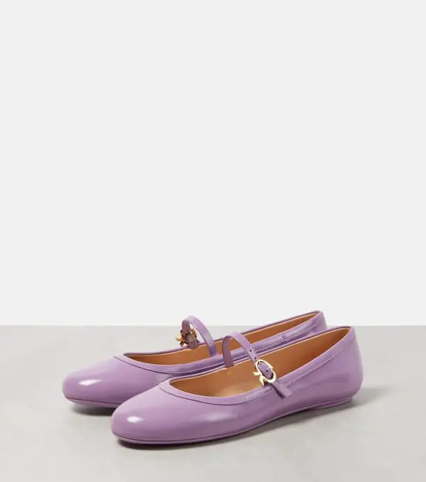 GIANVITO ROSSI Patent Leather Mary Jane Flats - Purple