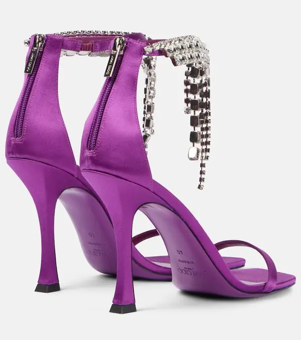 JIMMY CHOO Verity 100 Embellished Satin Sandals - Purple