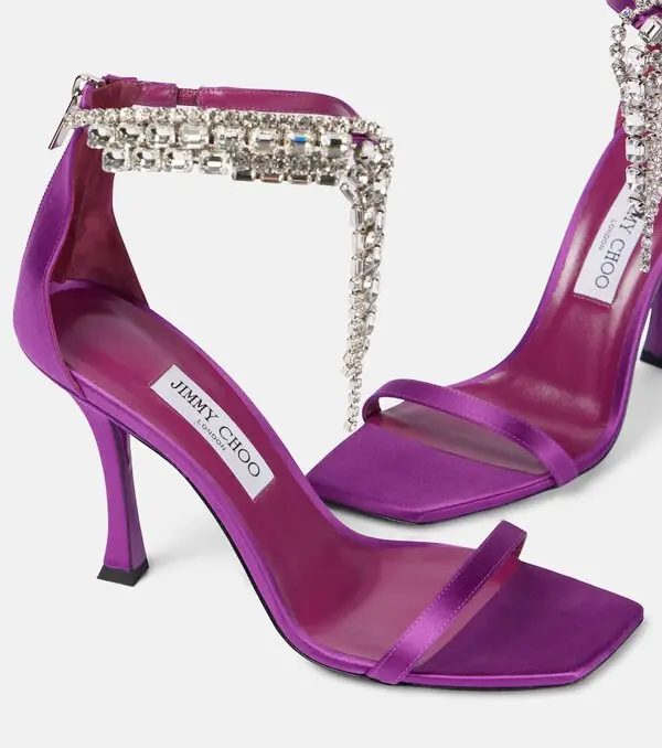 JIMMY CHOO Verity 100 Embellished Satin Sandals - Purple