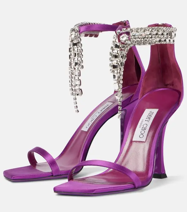 JIMMY CHOO Verity 100 Embellished Satin Sandals - Purple