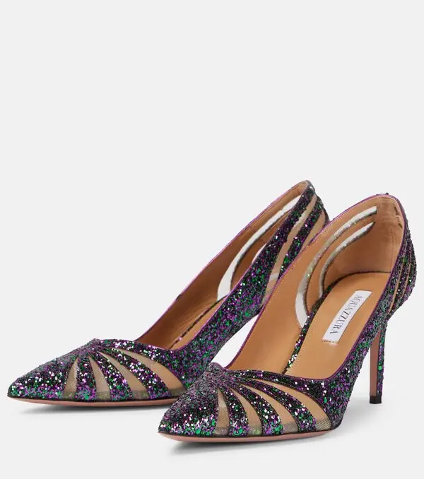 AQUAZZURA Spy 75 Glitter Mesh Pumps