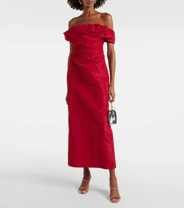Staud Andrea Taffeta Midi Dress - Red