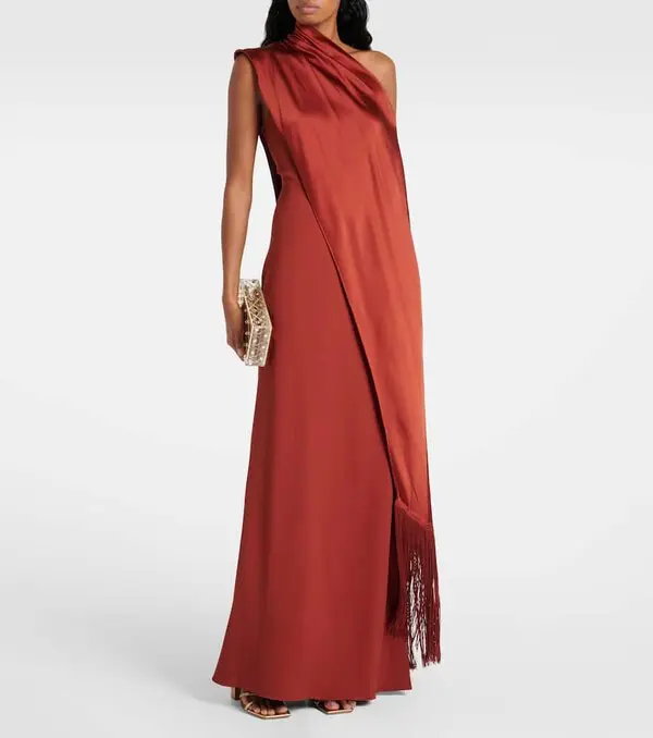 TALLER MARMO Berenson Fringed One-shoulder Gown - Orange