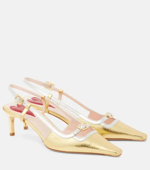 ROGER VIVIER Viv' Canard Metallic Leather Slingback Pumps - Gold