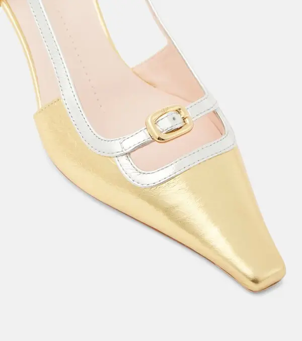 ROGER VIVIER Viv' Canard Metallic Leather Slingback Pumps - Gold