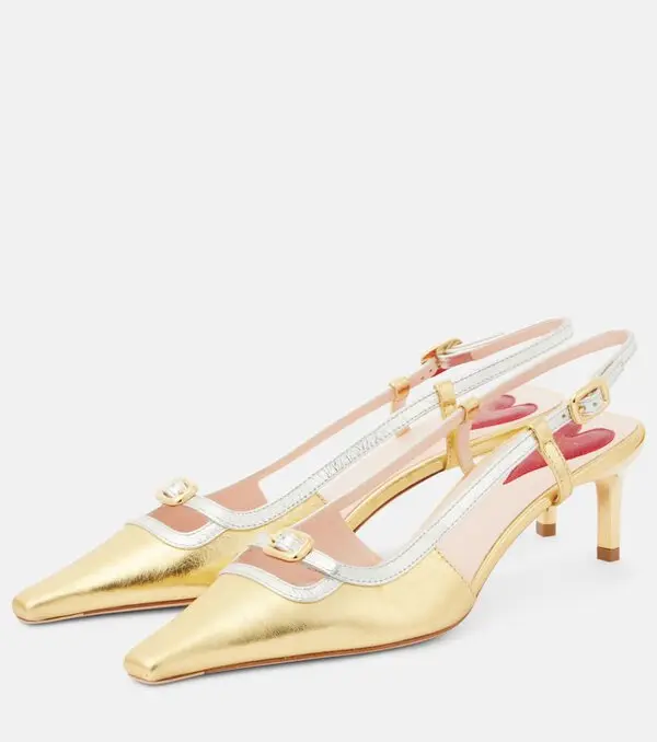 ROGER VIVIER Viv' Canard Metallic Leather Slingback Pumps - Gold