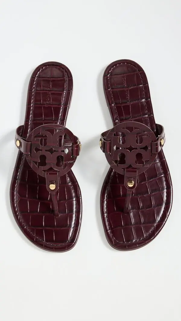 Tory Burch Miller Croc Embossed Sandals In Deep Burgundy  display picture 1
