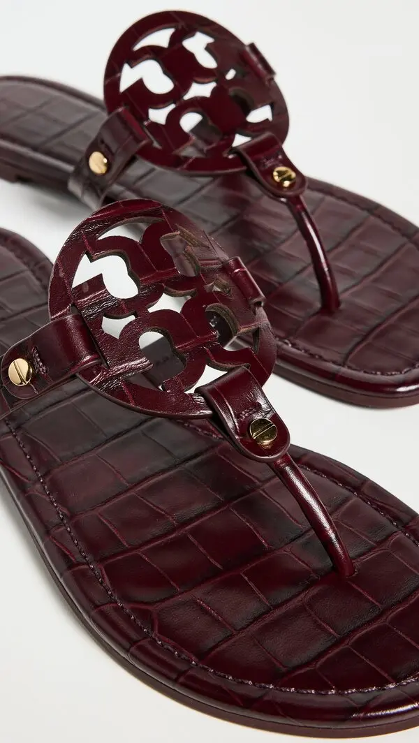 Tory Burch Miller Croc Embossed Sandals In Deep Burgundy  display picture 3