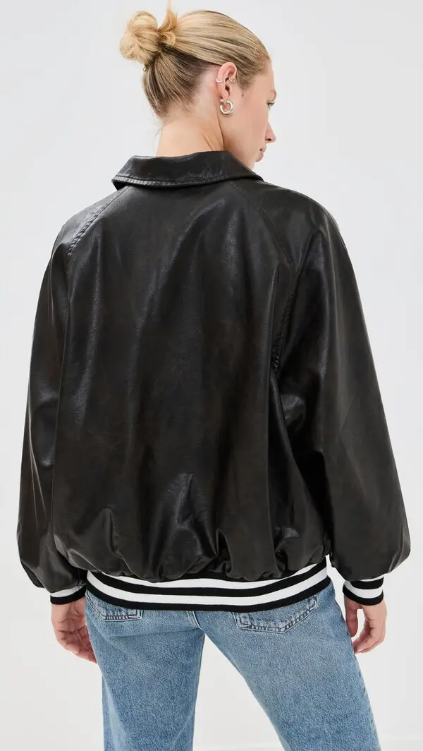 Lioness Faux Leather Bomber Jacket - Onyx