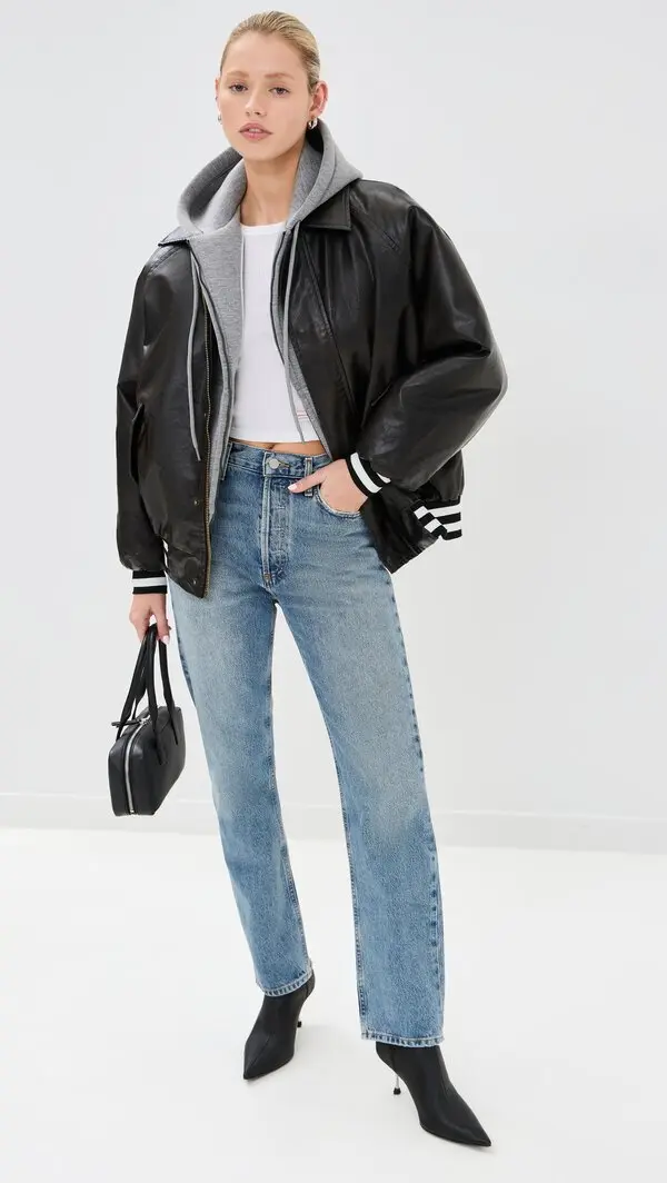Lioness Faux Leather Bomber Jacket - Onyx