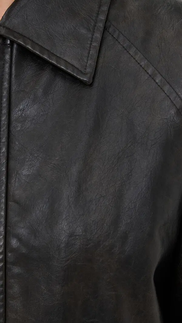Lioness Faux Leather Bomber Jacket - Onyx