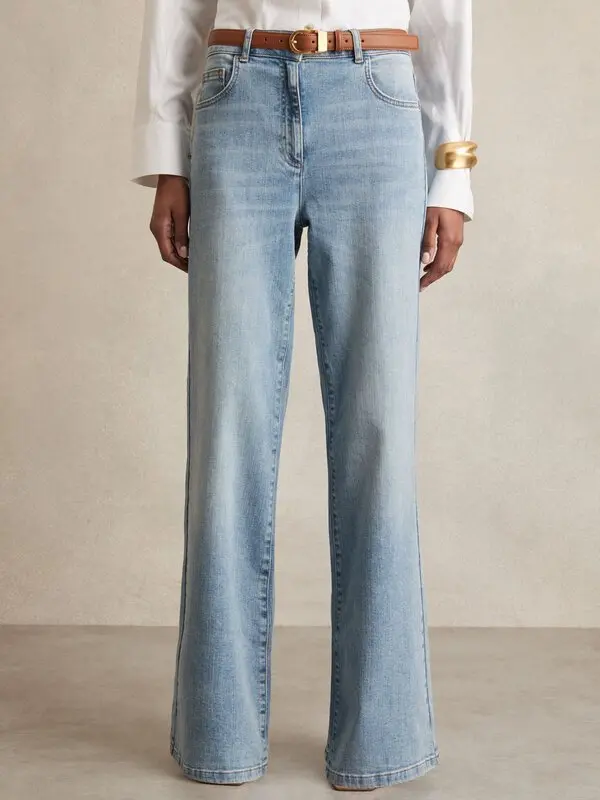 REISS Bonnie Petite Mid-rise Flared Jeans - Light Blue