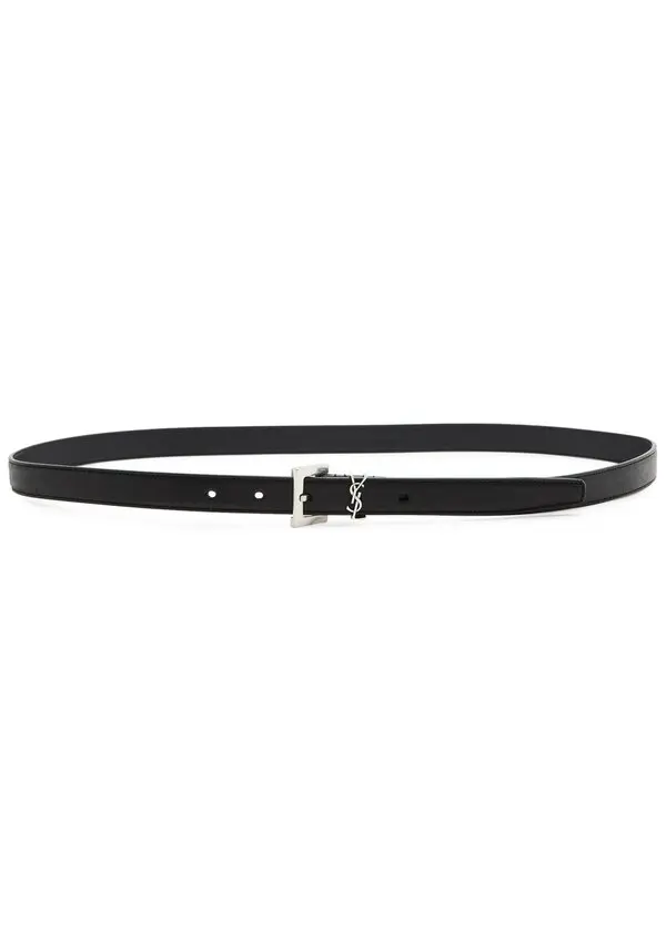 Saint Laurent Cassandra Grained Leather Belt - Black