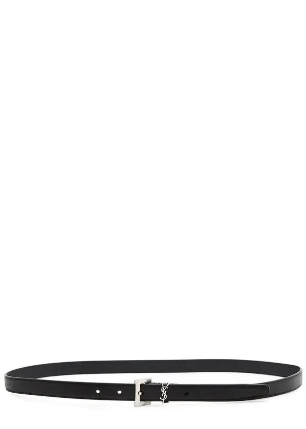 Saint Laurent Cassandra Grained Leather Belt - Black