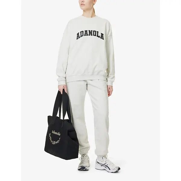 ADANOLA Oversized Crewneck Fleece Sweatshirt - Light Grey Melange/black