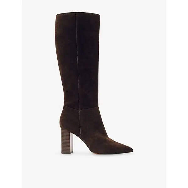 REISS Pointed-toe Leather Knee-high Boots - Chocolate