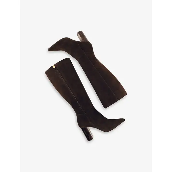 REISS Pointed-toe Leather Knee-high Boots - Chocolate