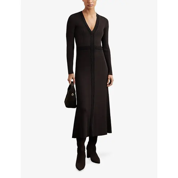 REISS Pointed-toe Leather Knee-high Boots - Chocolate