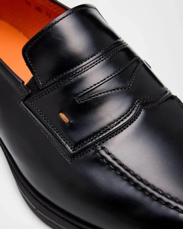Santoni Leather Penny Loafers - Black