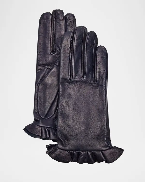 PAULA ROWAN Maddie Ruffle Leather Gloves - Black