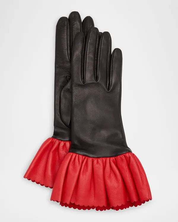 PAULA ROWAN Danielle 3 Flare Leather Gloves - Black Red
