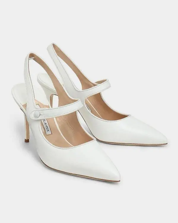 Manolo Blahnik Camparisli Leather Pumps - White