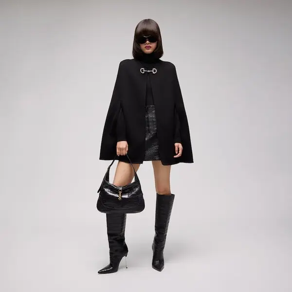 Gucci Wool And Silk Horsebit Cape - Black