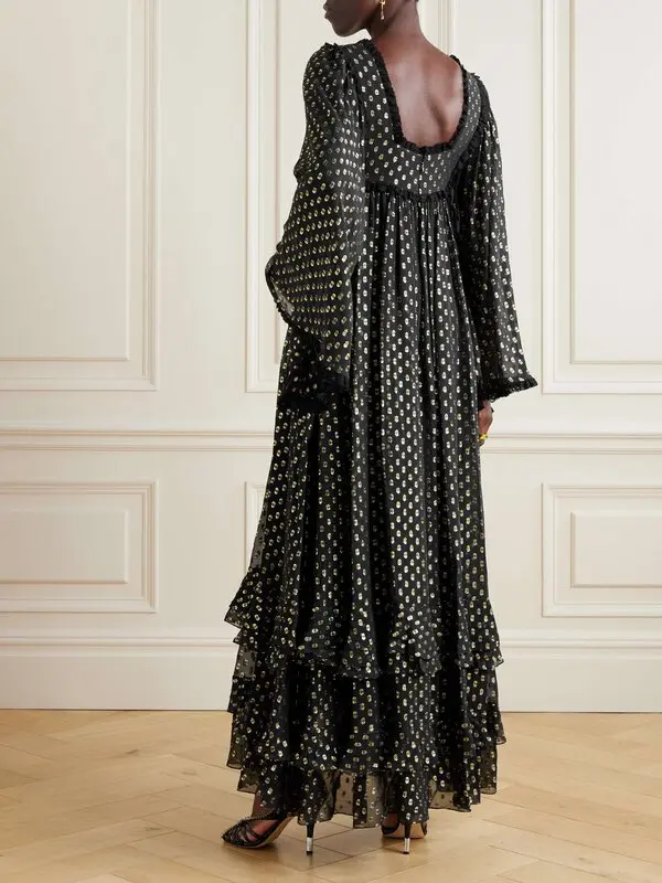 Chloé Lace-trimmed Fil Coupé Silk-blend Chiffon Gown