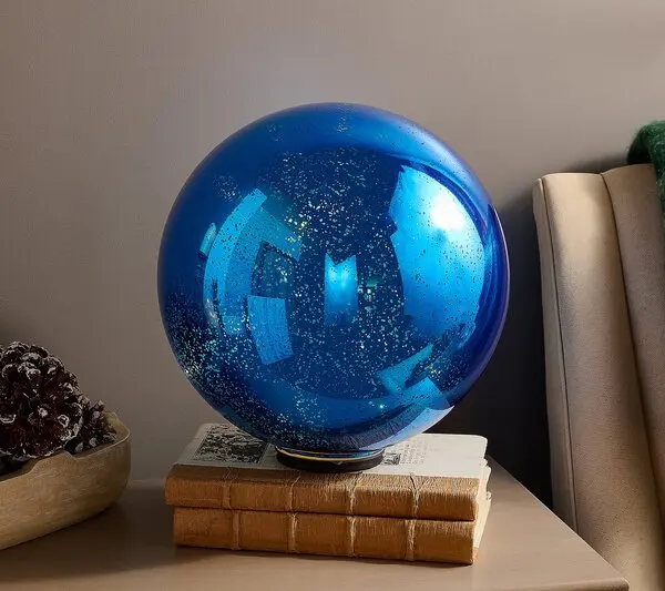 VALERIE PARR HILL As Is 11' Illuminated Mercury Glass Sphere W/ Topper -valerie - One-color