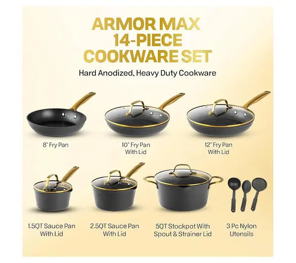 GRANITESTONE Armor Max Gold 14 Piece Nonstick C Okware Set