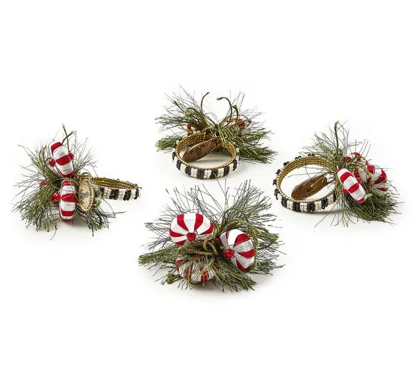 MACKENZIE-CHILDS Set Of 4 Peppermint And Pine Napkin Rings - One-color