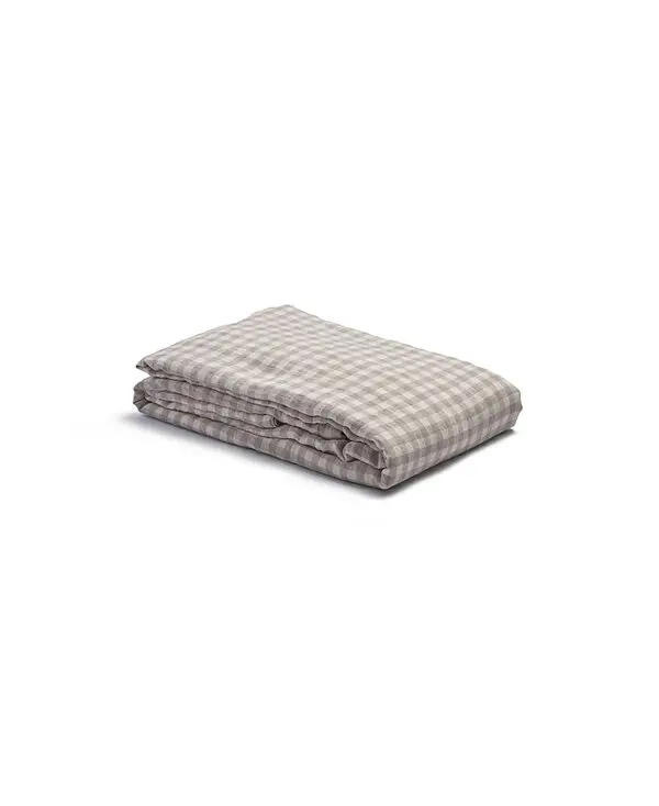 PIGLET IN BED Gingham Linen Blend Duvet Cover - Mushroom Gingham