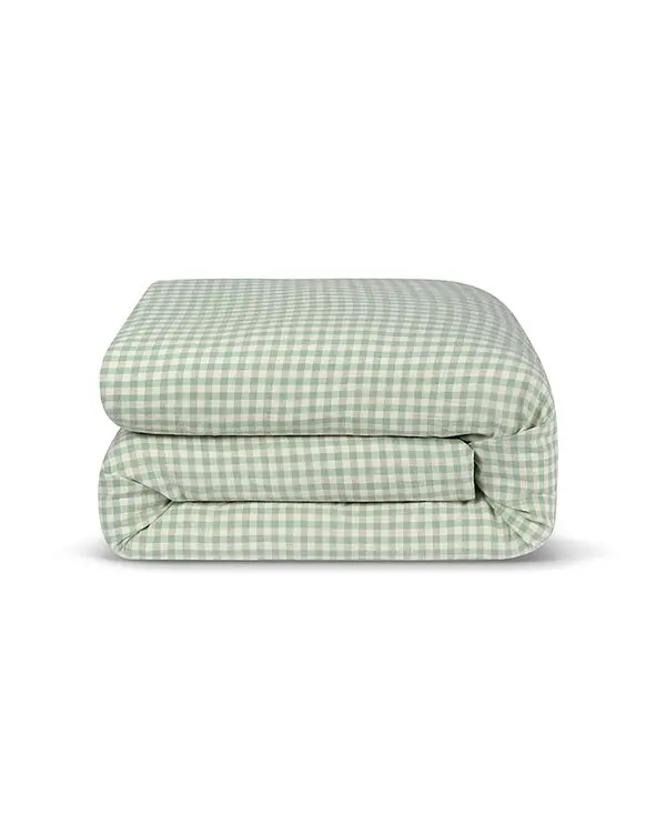 PIGLET IN BED Gingham Linen Blend Duvet Cover - Sage Green