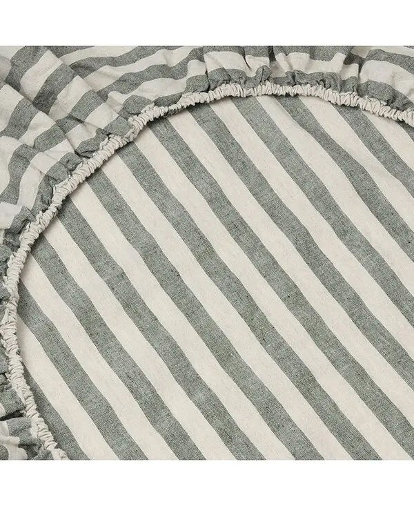 PIGLET IN BED Pembroke Stripe Linen Blend Fitted Sheet - Fern Green/oatmeal