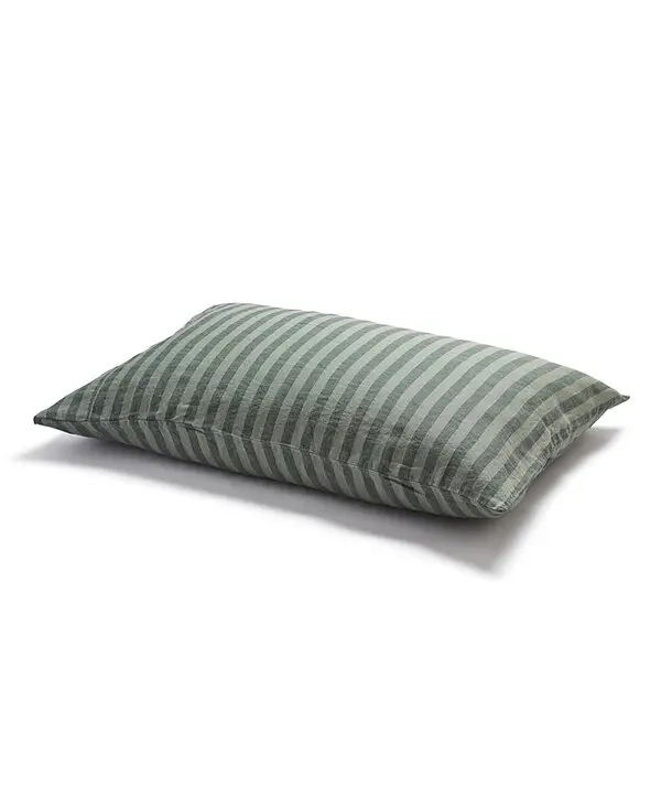 PIGLET IN BED Pembroke Stripe Linen Blend Pillowcases - Pine Green
