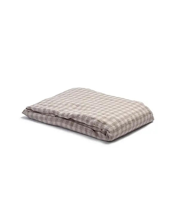 PIGLET IN BED Gingham Linen Fitted Sheet - Mushroom Gingham