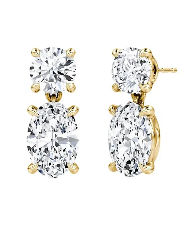 VRAI Signature Drop Earring With Round Brilliant And Oval Lab Grown Diamonds - K Yellow Gold