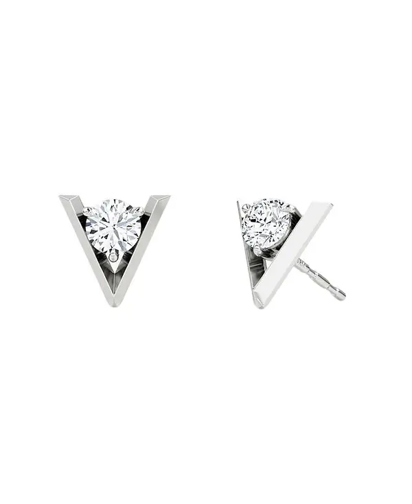 VRAI V Solitaire Stud Earrings - K White Gold