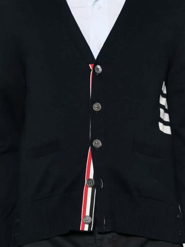 Thom Browne 4-bar Relaxed Fit V-neck Cardigan - Blue