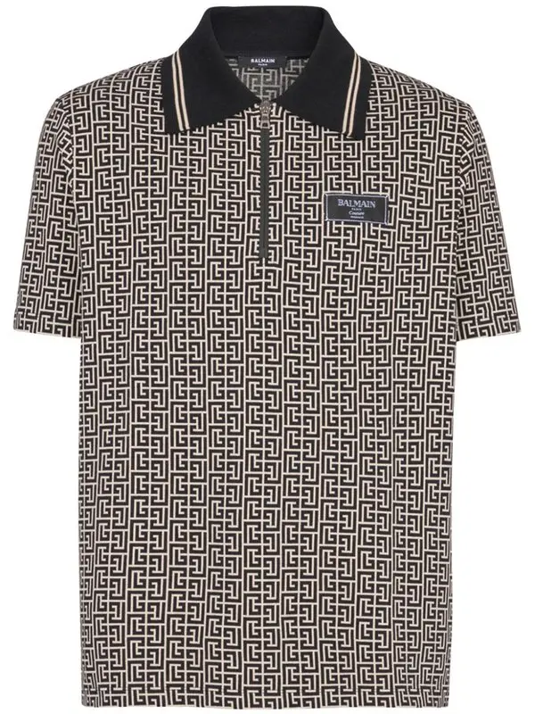 Balmain Labyrinth Jacquard Polo Shirt - Black