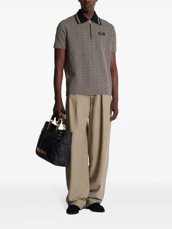 Balmain Labyrinth Jacquard Polo Shirt - Black