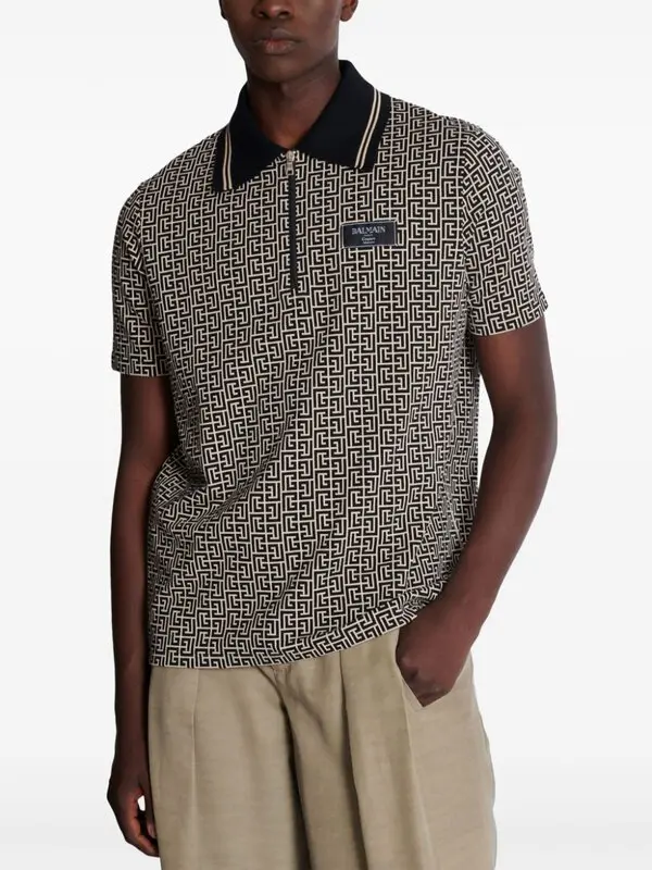 Balmain Labyrinth Jacquard Polo Shirt - Black