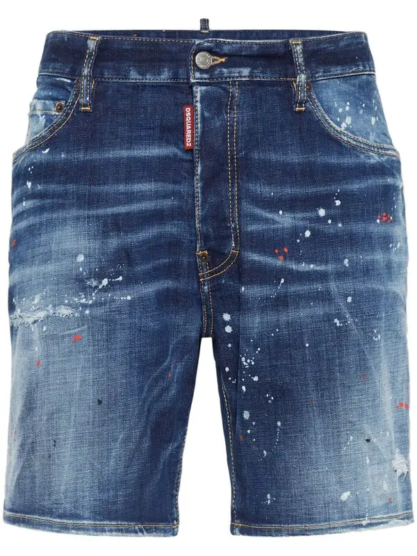 Dsquared2 Paint-splatter Denim Shorts - Blue