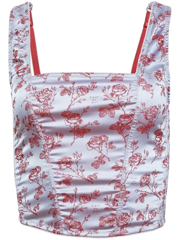 FLEUR DU MAL Rose-jacquard Corset Top
