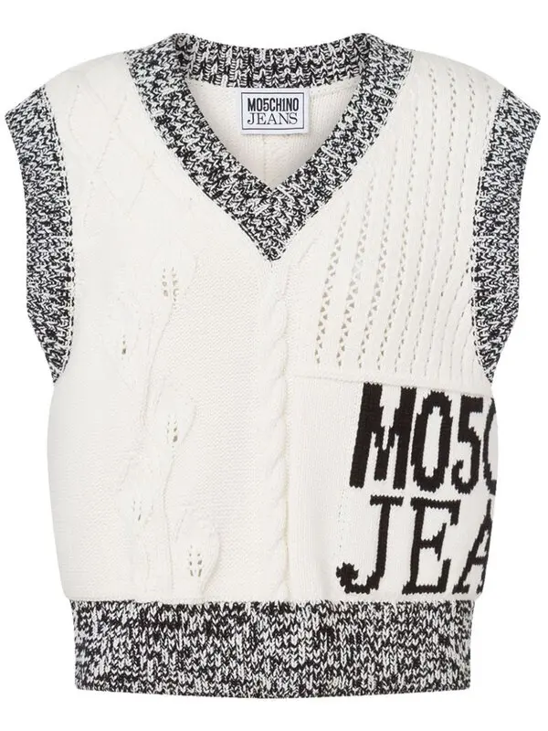 MOSCHINO JEANS Intarsia-knit Logo Top - White