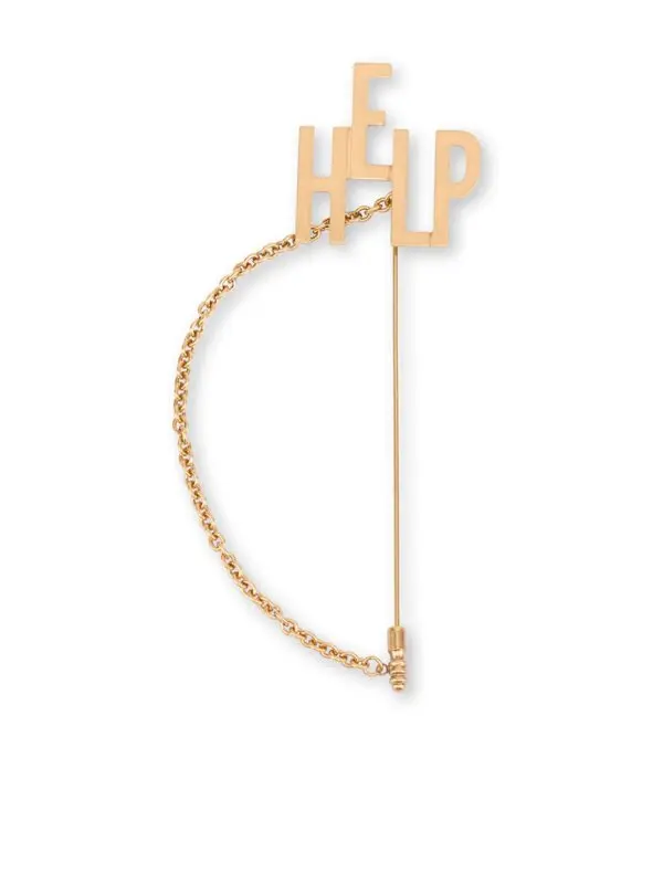 Moschino Help Lettering Brooch - Gold