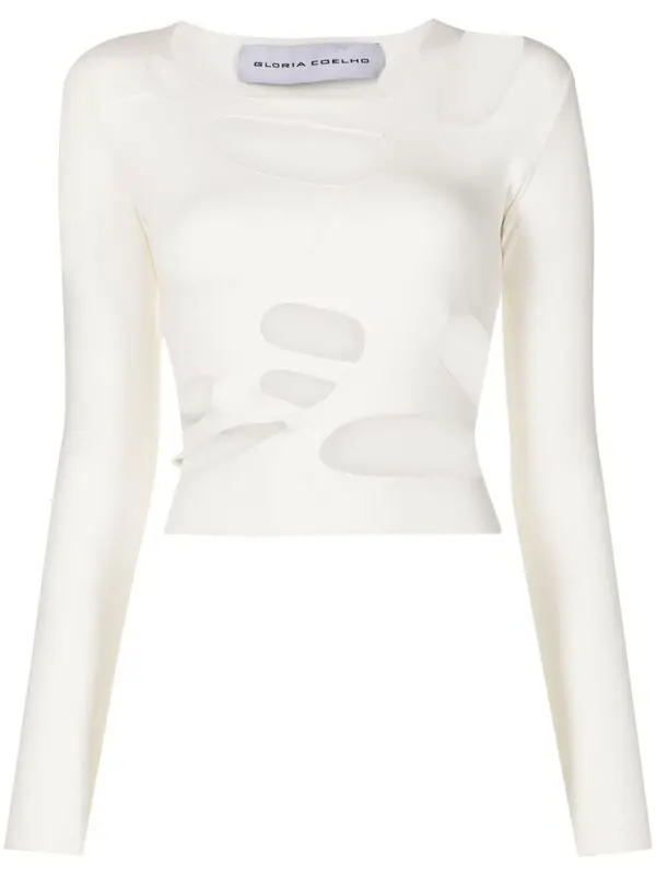 GLORIA COELHO Cut-out Long-sleeve T-shirt - White