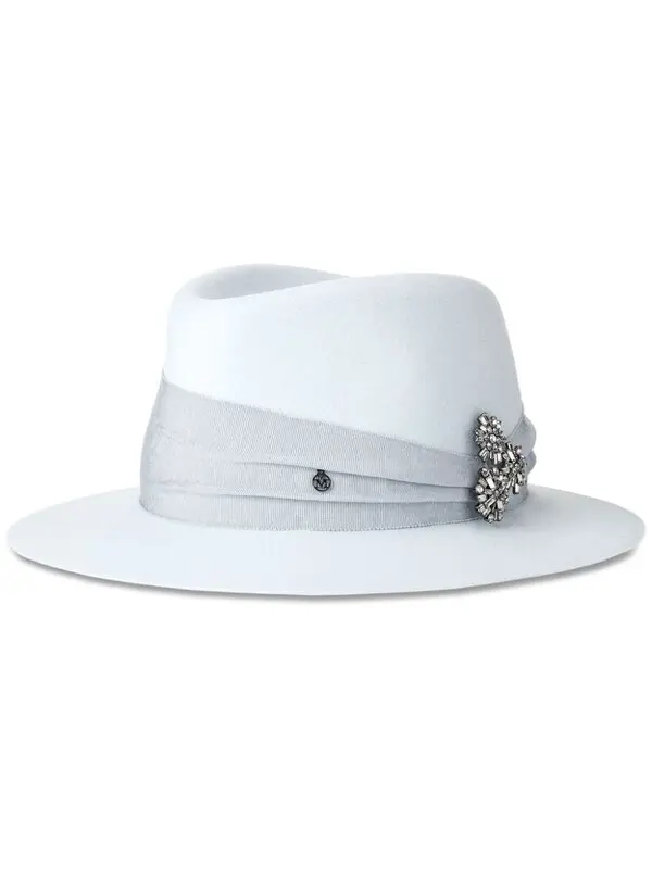 MAISON MICHEL André Appliqué Fedora Hat - Blue