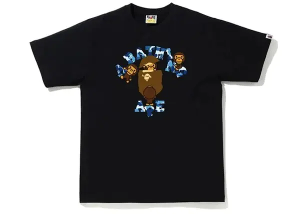 A BATHING APE Abc Camo College Milo Tee Shirt - Black/blue
